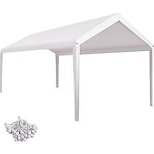 FORALEBEN Carport Replacement Canopy Cover for 10 x 20 Car Tent Top Garage Shelter Outdoor White (Only Top Cover, Frame Not Included)