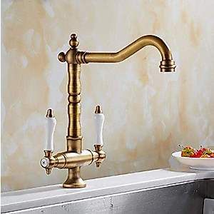 Y-LKUN 360 Degree Swivel Solid Brass Antique Bathroom Mixer Cold and Hot Kitchen Tap Single Hole Water Tap Kitchen Faucet