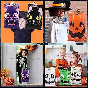 CCINEE 72 Pcs Halloween Goodie Candy Bags Large Trick-or-Treat Bags with Handle Plastic Gift Bag Party Favor Supplies for Halloween Party Favor