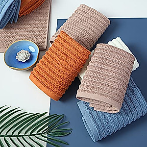 sense gnosis Waffle Hand Towel with Terry Striped Pattern Soft 100% Cotton Ultra Absorbent Hand Towels for Bathroom 13 x 29 Inch (Coral Orange, 2 Pieces)