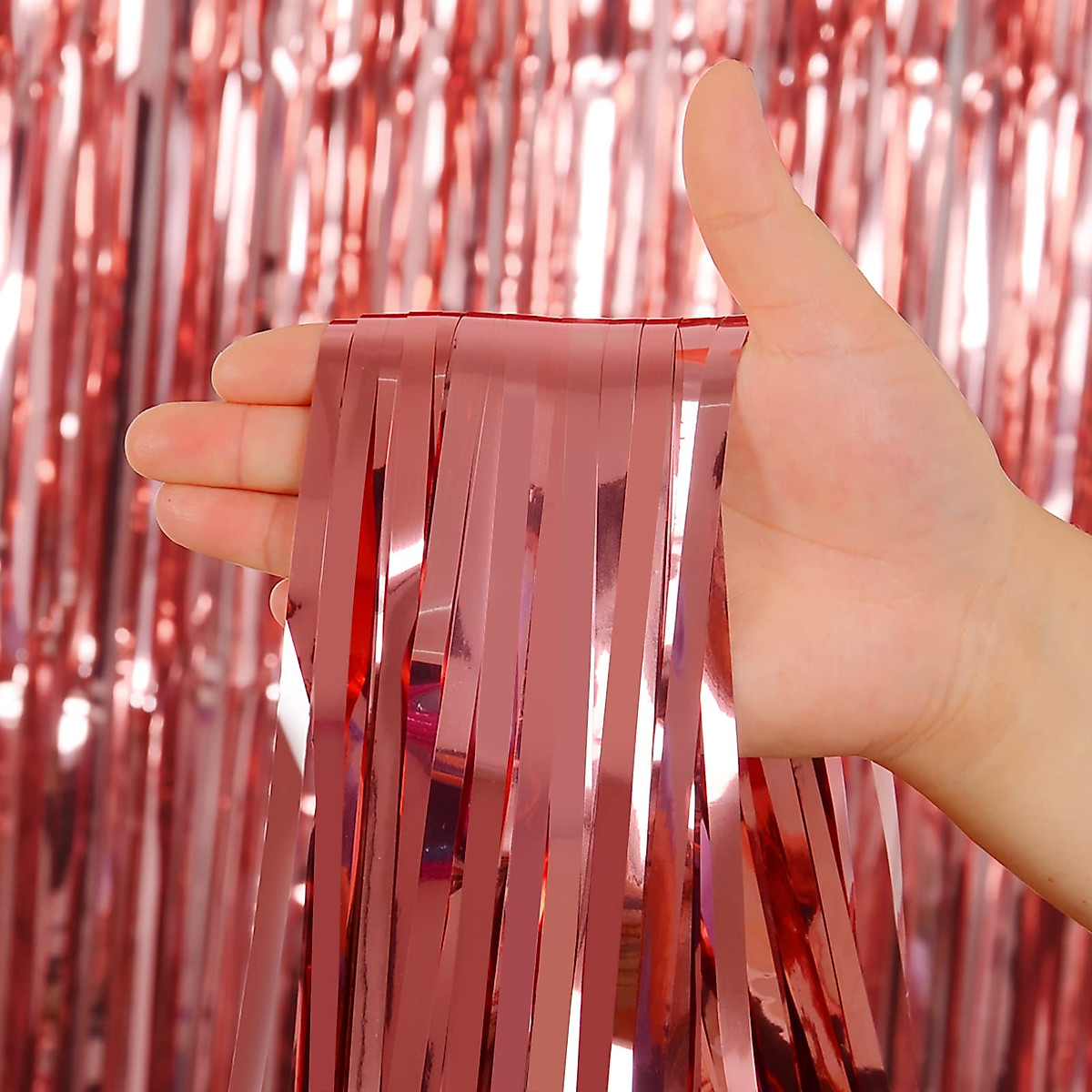 Rose Gold Bachelorette Party Decorations, Melsan 3.2 x 8 ft Tinsel Backdrop Foil Fringe Curtains for Birthday, Bridal Shower, Bachelorette Party - Pack of 2