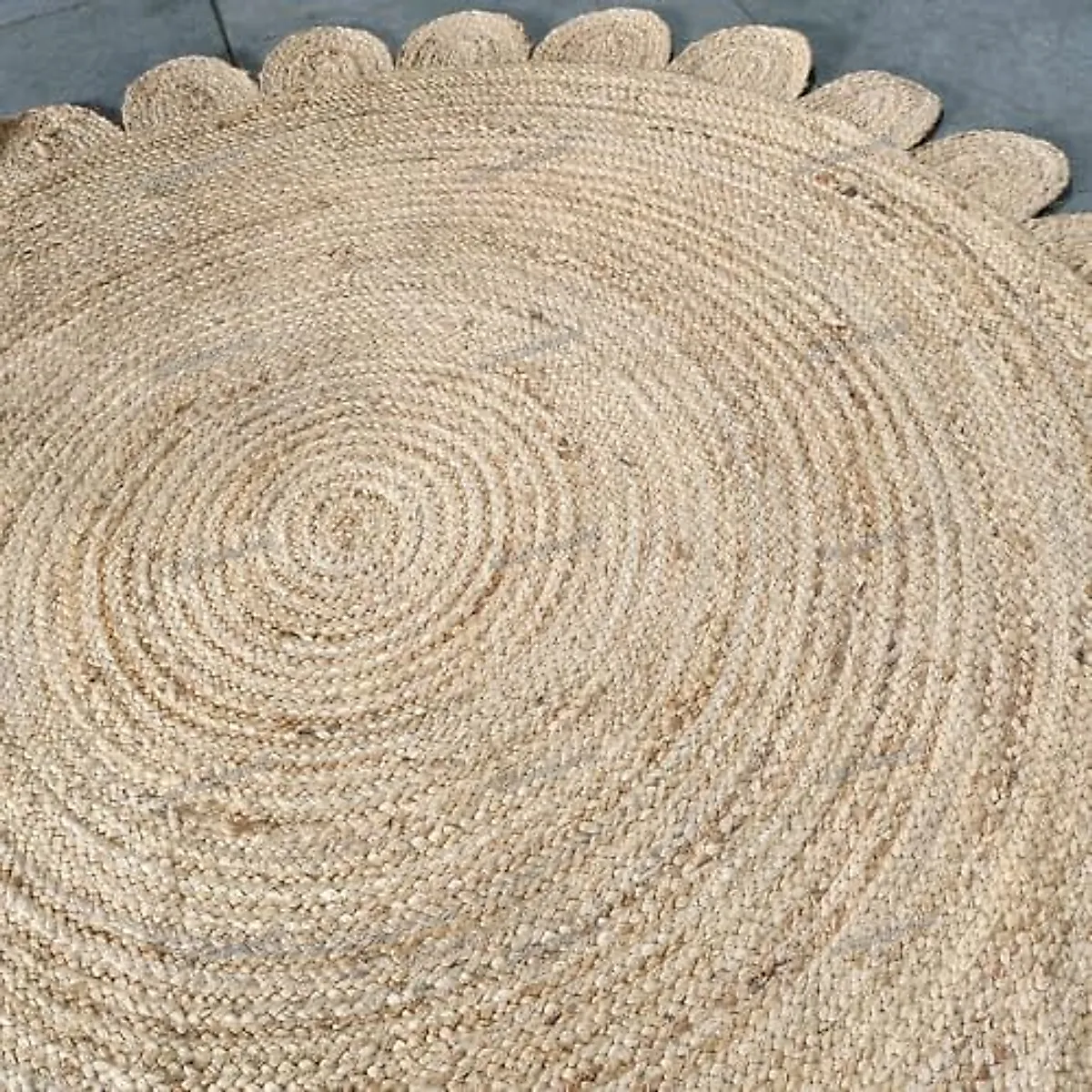 Generic 4X4, 5X5, 6X6,Feet Natural Jute Scallop Round Rug, Floor Scalloped Edge Rug Braided Boho Eco Large Circular Handmade Area Rugs (Natural, 6X6 Ft Round Rug)