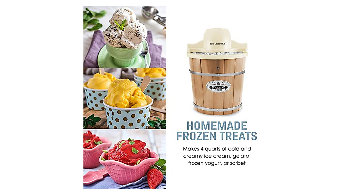 Elite Gourmet 4Qt Electric Ice Cream Maker - Vintage Style