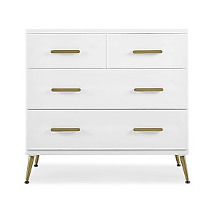 Delta Children Sloane 4 Drawer Dresser with Changing Top, Bianca White w/Melted Bronze