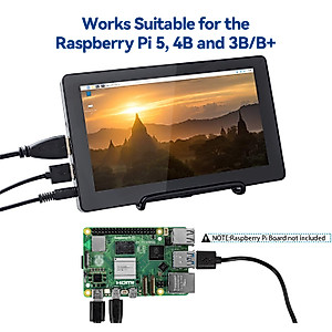 SunFounder 7 Inch Touchscreen for Raspberry Pi 5 Capacitive Screen IPS Monitor LCD Display Supports HDMI USB-C for Raspberry Pi 5 4B 3B+ 2 Model B Windows with Bracket