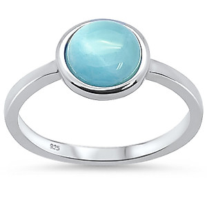 Oxford Diamond Co Sterling Silver Natural Round Larimar Ring Sizes 8