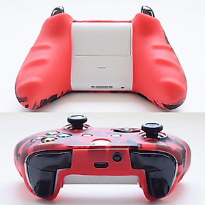 Hikfly Silicone Gel Controller Cover Skin Protector Kits for Xbox One Controller Video Games(1 x Controller Camouflage cover with 8 x Thumb Grip Caps)(Red)