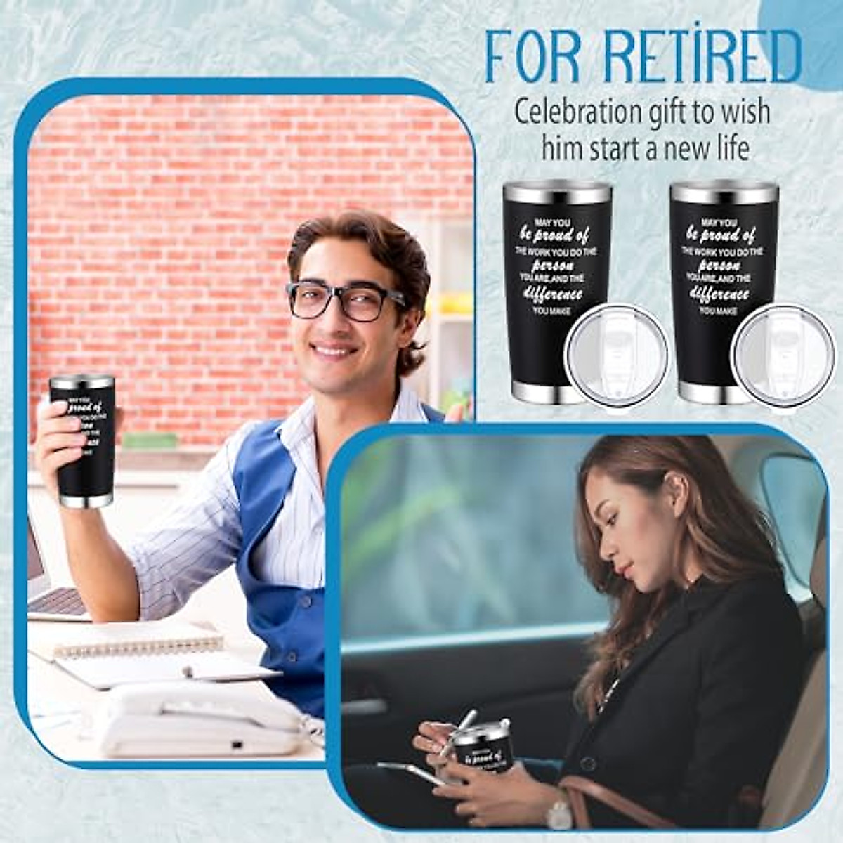 Rtteri 4 Pcs Employee Appreciation Gifts Bulk Thank You Gifts for Coworkers 20 oz Stainless Steel Insulated Motivational Tumbler Travel Mug Inspirational Gifts for Men Women(Black)