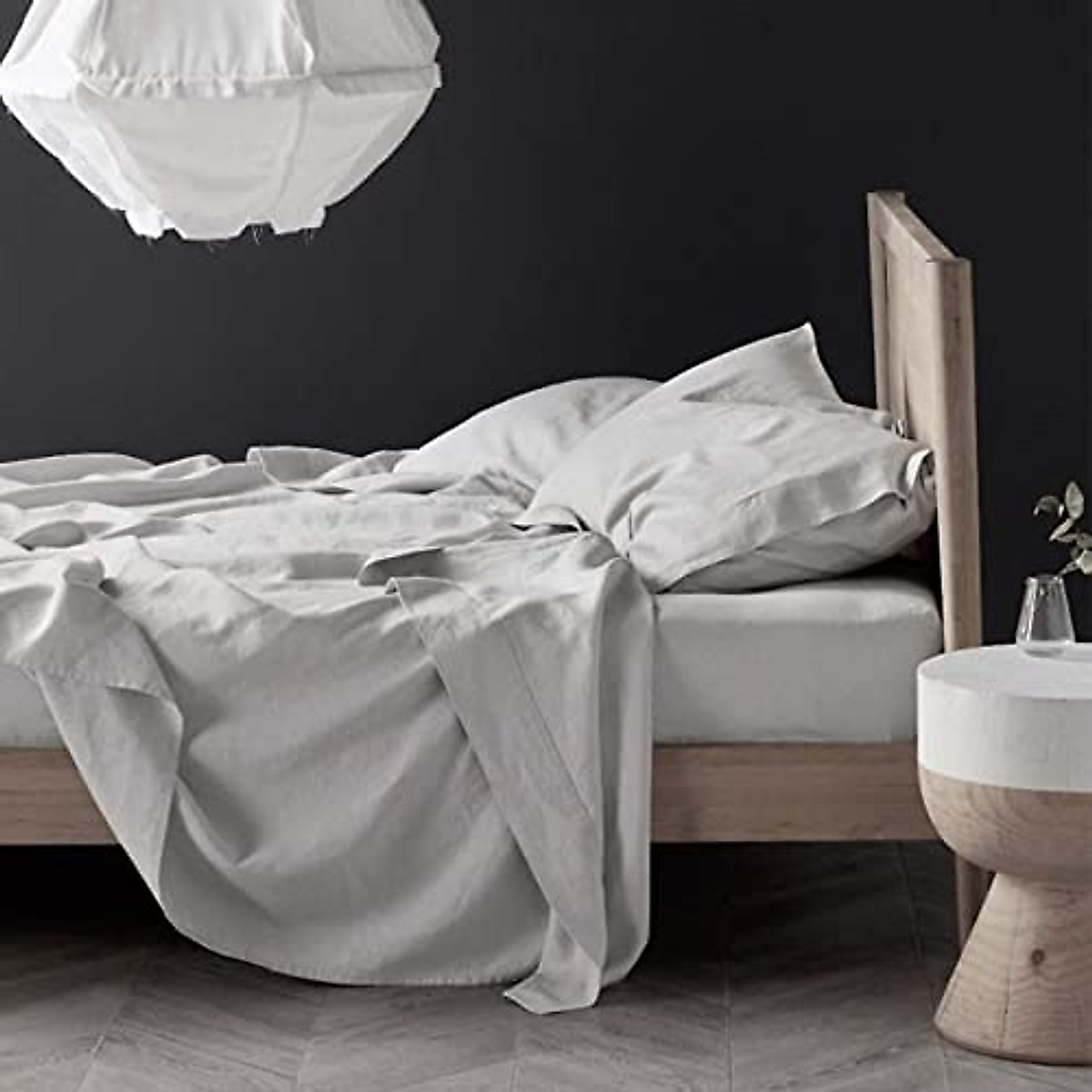 Merryfeel Linen Sheet Set Queen, Luxurious 100% French Linen Bed Sheets Deep Pocket Sheets, 4 Pieces Breathable Bedding Set, Washed French Linen Sheet- Grey