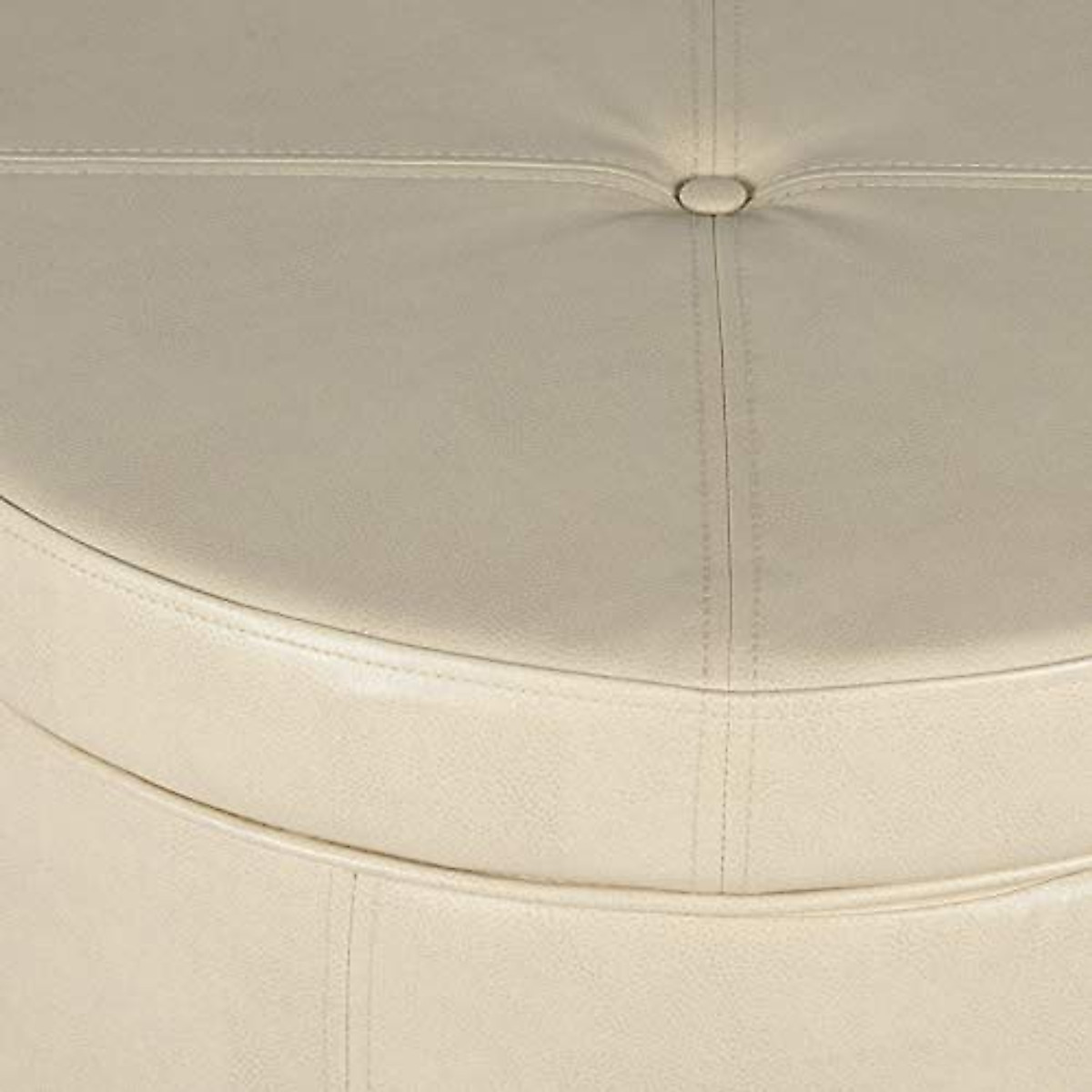 HomePop Round Leatherette Storage Ottoman with Lid, Ivory Large