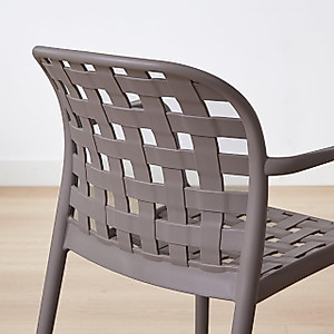 Art Leon Outdoor Dining Chairs Set of 2, Modern Plastic Patio Chairs, Stackable Chairs with Armrests Backrest, Gray