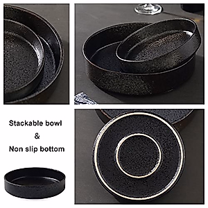 CUBANE ramen bowl set,fruit bowl,ramen bowl,large serving bowls,Large Ceramic Soup Plate. Black Stackable Pasta Bowl,Kitchen Serving Salad Bowl,Microwave and Oven Safe.-8inch (Size : 8inch)