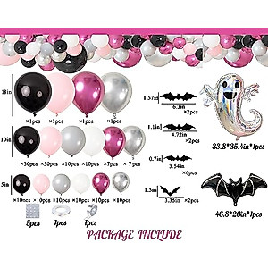 Bonropin 179pcs Pink Halloween Balloon Garland Arch Kit with Black Pink Silver Balloons Ghost Bat Foil Balloons 3D Bat Sticker for Girls Pink Halloween Decoration Birthday Baby Shower Party Supplies