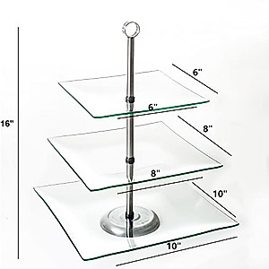 Home Dess Chef Buddy Three Tier Square Glass Buffet and Dessert Stand, 1 Pack, Clear