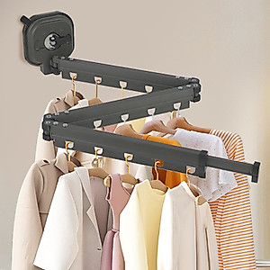 Wall Mounted Clothes Drying Rack, Retractable Laundry Drying Rack with a Suction Cup, Space Saving Collapsible (Tri-Fold) Laundry Hanger Dryer Rack, for Laundry, Balcony, Mudroom, Bedroom, Gray