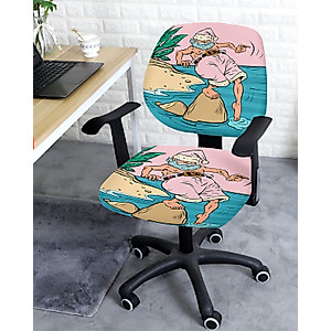 Tropical Santa Claus Office Chair Cover Stretchable Computer Chair Seat Cover Backrest Slipcovers, Stretchable Rotating Desk Chair Seat Cushion Split Protectors Christmas Pine Palm Tree Leaf