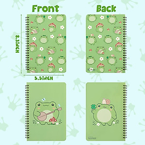 L1rabe 2 A5 Frog Spiral Notebooks Spring Back to School Cute Frog Playing Banjo Mushroom College Ruled Hardbound Notebooks, Travel Journal Diary Notepad for Kids Teens Students Easter Birthday Gifts