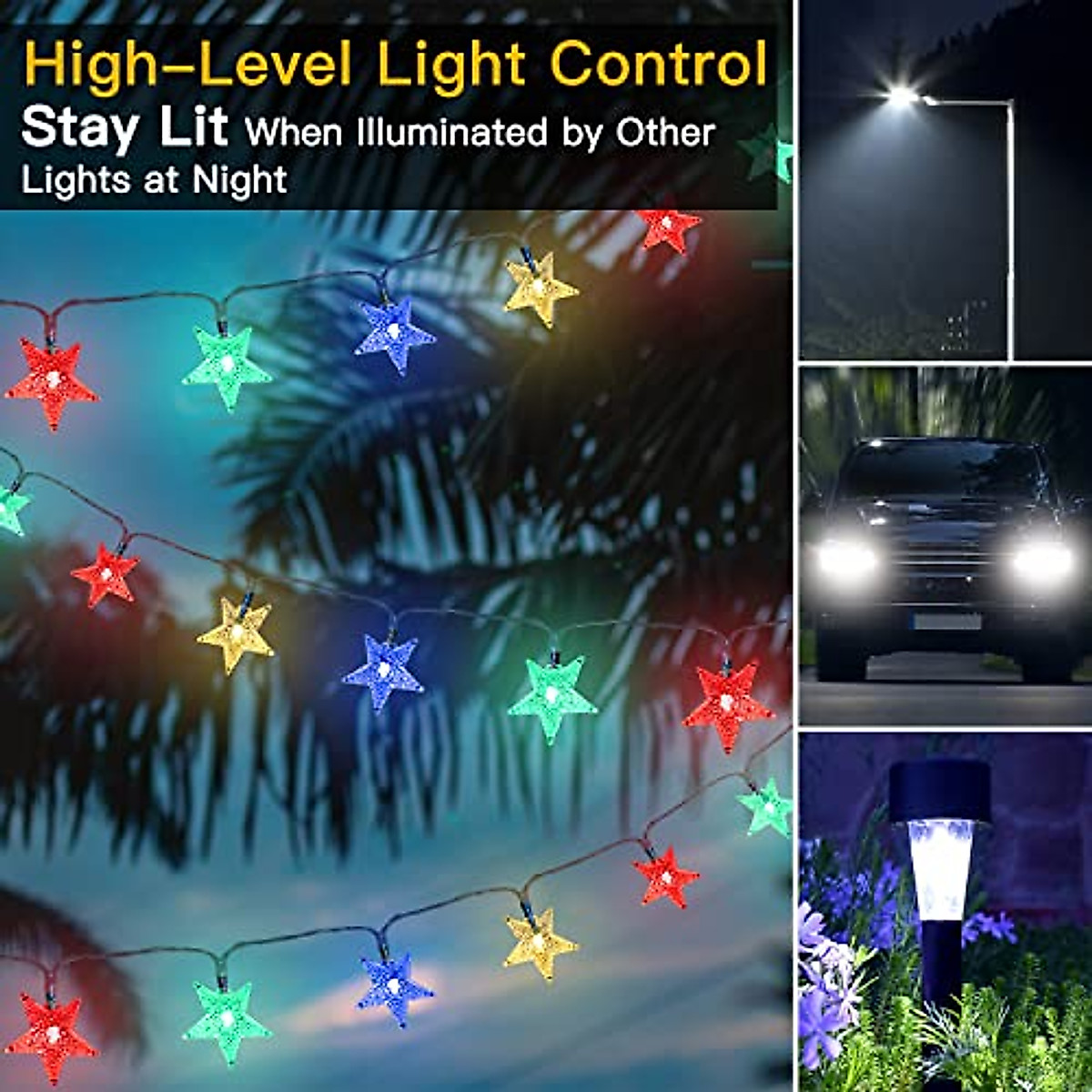 Ollny Solar Christmas Lights, Solar Star String Lights 50LED 25FT Warm White & Multicolor Outdoor Patio Lights, with Remote 11Modes Memory Waterproof Timer for Christmas Garden Fence Yard Decorations