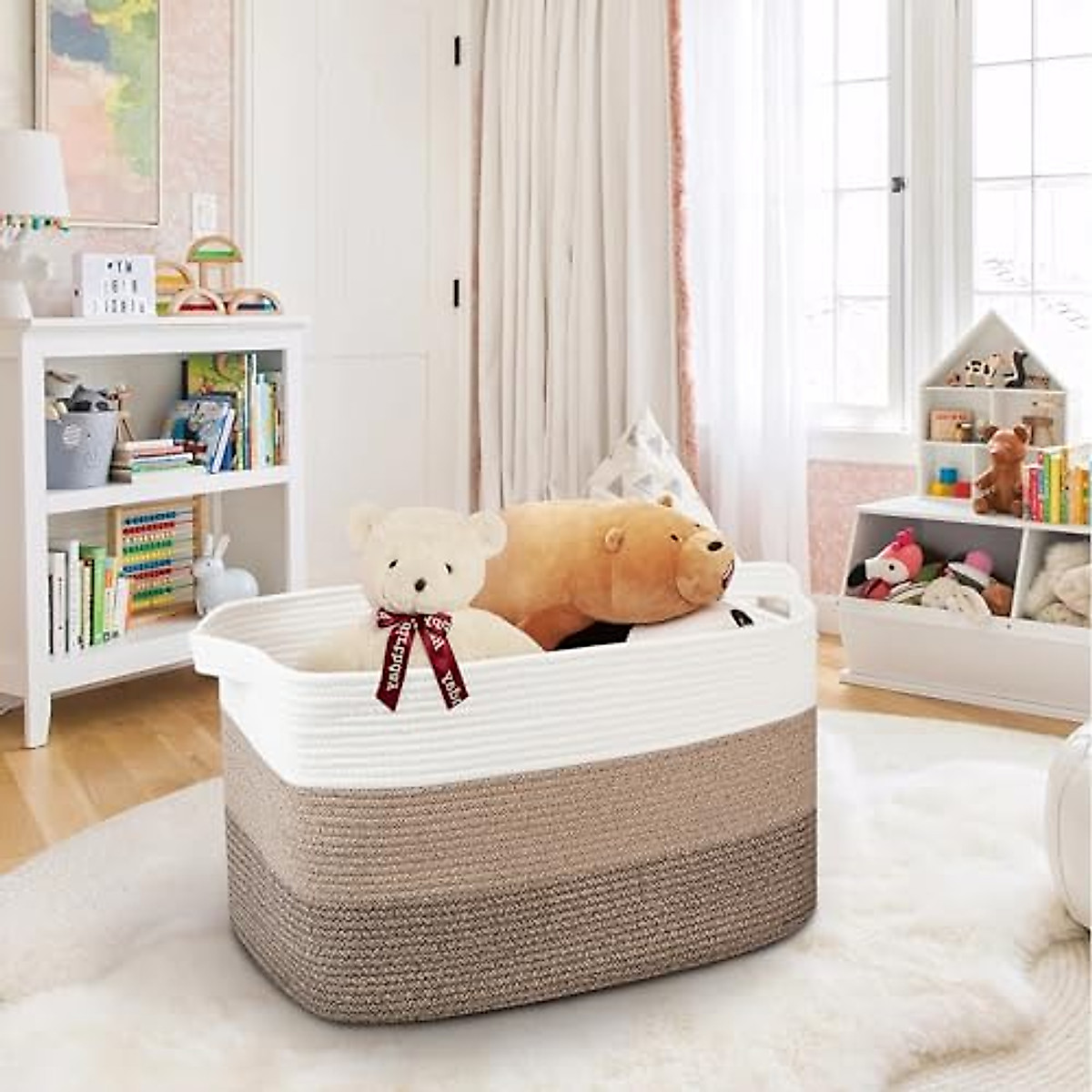 MEGASKET Extra Large Blanket Storage Basket, 23.6" x 15.7" x 14.1" Rectangle Woven Cotton Rope Basket, Blanket Basket Holder for Living Room, Wicker Storage Basket for Pillows, Blankets Organizer Bins