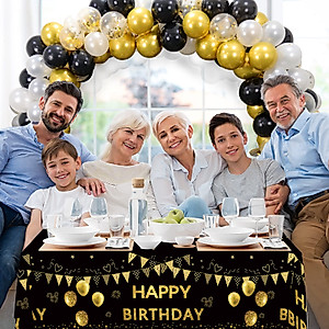Trgowaul 50th Birthday Decorations for Men Women - Black Gold Happy 50th Birthday Backdrop Banner, 2 Pcs Happy Birthday Tablecloth, 60 Pc Latex Confetti Balloons, 50 Years Old Birthday Party Supplies