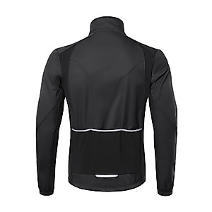 BERGRISAR Winter Cycling Jacket for Men Softshell Windproof Thermal Fleece Bike Clothing Running Jacket Windbreaker Black Large