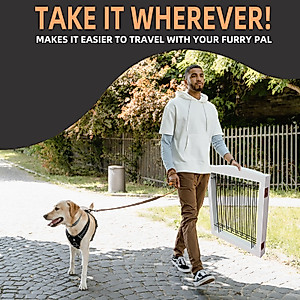 ZJSF Freestanding Foldable Dog Gate for House Extra Wide Wooden White Indoor Puppy Gate Stairs Dog Gates Doorways Tall Pet Gate 4 Panels Fence