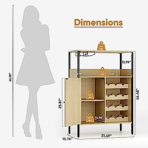 Yechen Wine Bar Cabinet with Storage for Liquor and Glasses, FreeStanding Wood Coffee Bar Cabinet with Wine Rack, Metal Sideboard Buffet Cabinet