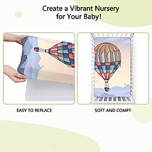 Hot Air Balloon Themed Fitted Crib Sheet,Standard Crib Mattress Fitted Sheet Soft and Breathable Bed Sheets-Crib Mattress Sheet or Toddler Bed Sheet,28“ x52“,Multicolor