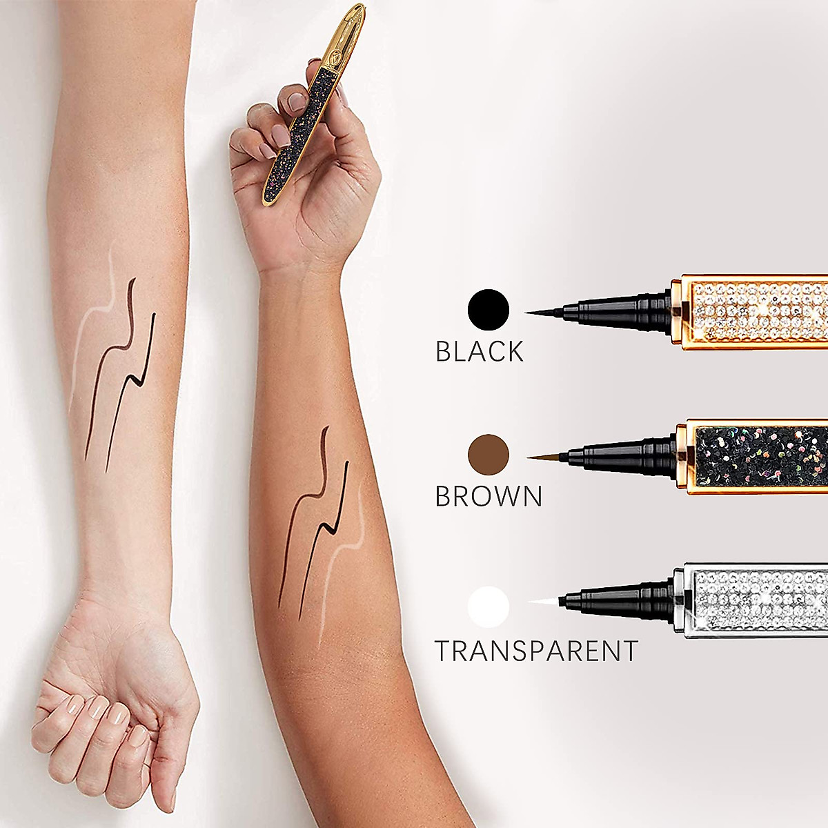 NewBang 3 Pcs Liquid Eyeliner Pen, Upgraded Self-adhesive Long-Lasting Waterproof Eyelash Glue Pen, Non Magnetic, No Blooming Quick Drying Eye Liner for Wear Normal False Eyelashes(Black , Brown