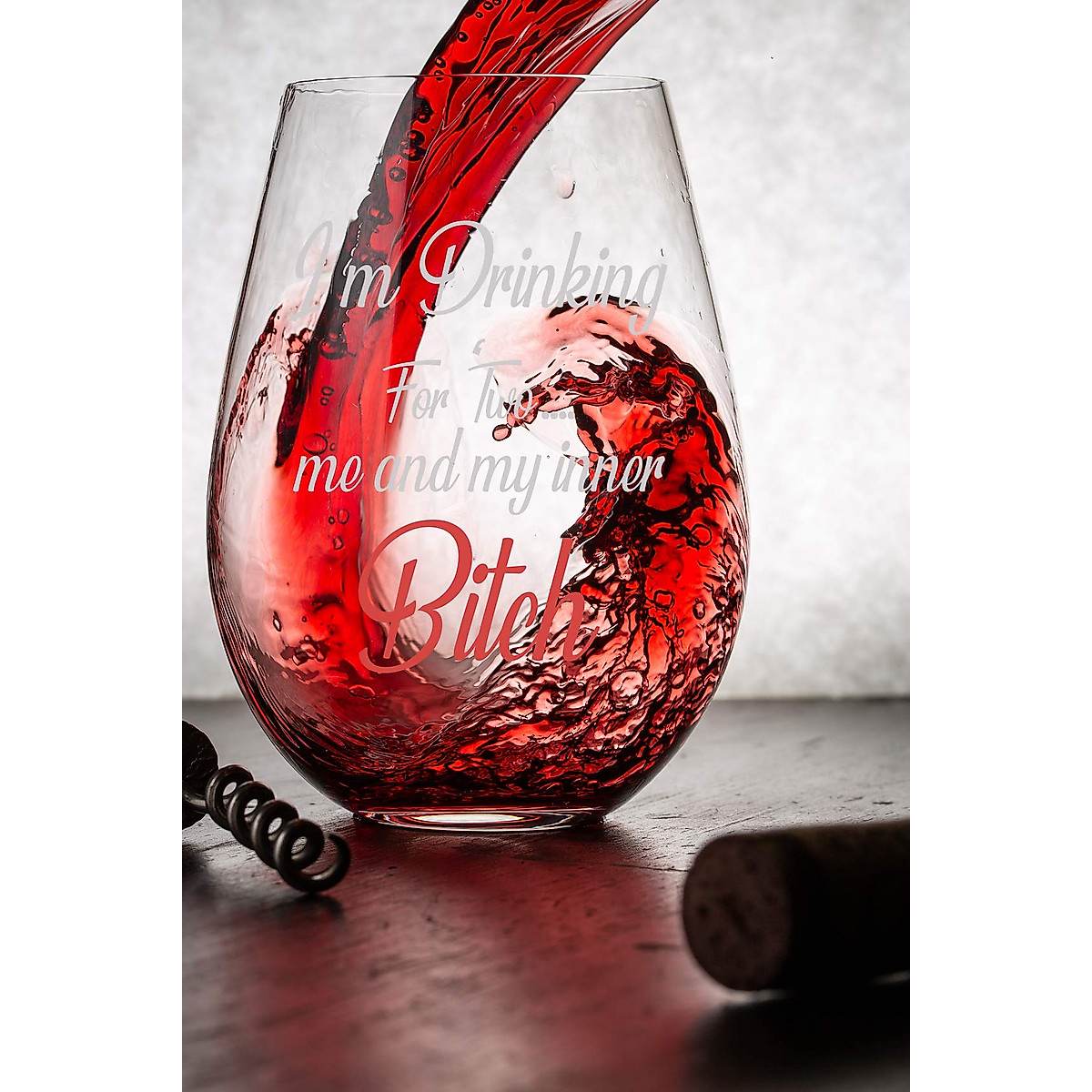 AW Fashions I'm Drinking For Two Me And My Inner Bitch Funny 15oz Crystal Stemless Wine Glass - Fun Wine Glasses with Sayings Gifts For Women, Her, Mom on Mother's Day Or Christmas