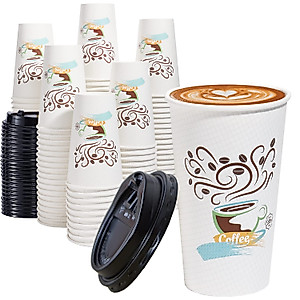 Lamosi 60 Pack - 16 oz Disposable Coffee Cups with Lids, To Go Coffee Cups with Lids, Hot/Cold Paper Cups for Tea, Chocolate, 16 Ounce