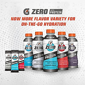 Gatorade Zero with Protein Powder Packets, 10g Whey Protein Isolate, Zero Sugar, Electrolytes, 3 Flavor Variety Pack, 0.52oz (Pack of 30)