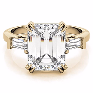 10K Solid Yellow Gold Handmade Engagement Rings 3.0 CT Emerald Cut Moissanite Diamond Solitaire Wedding/Bridal Ring Set for Women/Her Propose Ring Set (7)