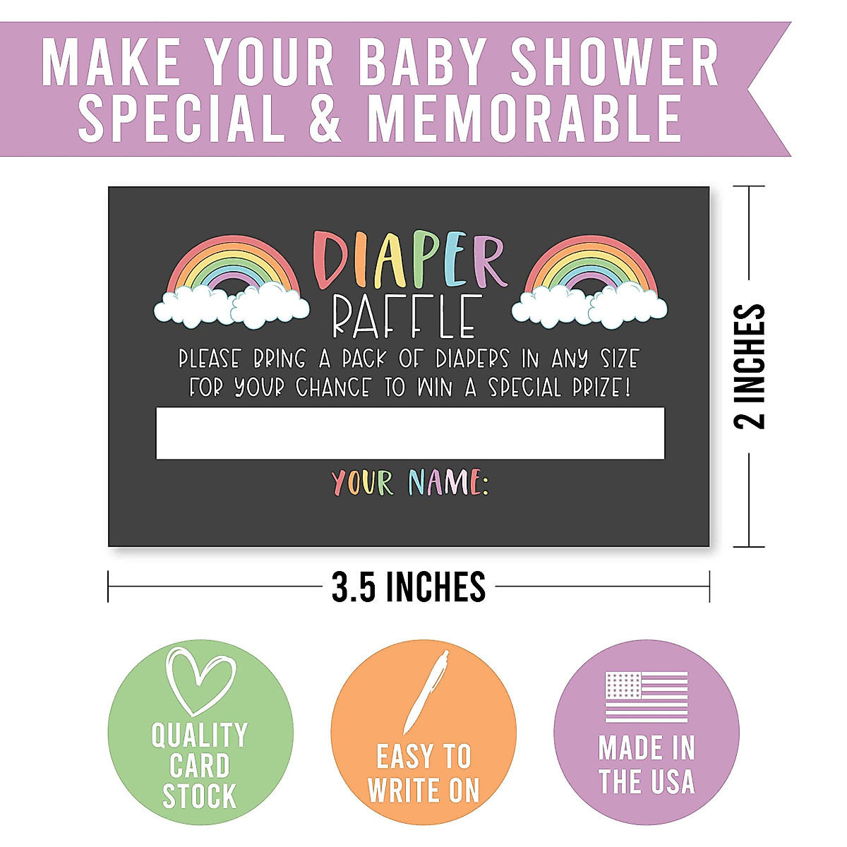 Hadley Designs 25 Baby Shower Diaper Raffle Tickets For Baby Shower Games To Play - Rainbow Baby Shower Games Gender Neutral, Diaper Raffle Cards, Baby Raffle Tickets, Baby Shower Invitation Inserts