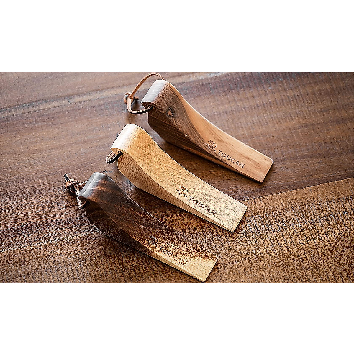 Door Stopper Decorative – 3Pcs Set Door Stop – Wooden Door Wedge – Beech Wood, Dark Acacia, Walnut – Lovely Bird Shaped Cute Door Stopper Wedge – Non-Slip Rubber Patches – Hanging Leather Strips