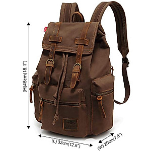 HuaChen Vintage Canvas Backpack,17" Laptop Backpacks Rucksack,Shoulder Travel Camping Hiking Backpacks School Bag Bookbag for Men Women (M32_Coffee_Large)