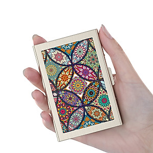 howfateam Credit Card Holder，Slim Card Holder Wallet，RFID protective Metal Card Holders, Credit Cards Card Organizer for Women Men,Round Mandala