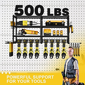 LADER Power Tool Organizer, 8 Drill Holder Wall Mounted, 4 Layer Heavy Duty Metal Tool Shelf, Garage Tool Organizer and Tool Storage Rack with Screwdriver Holder/Plier Holder/Hammer Holder