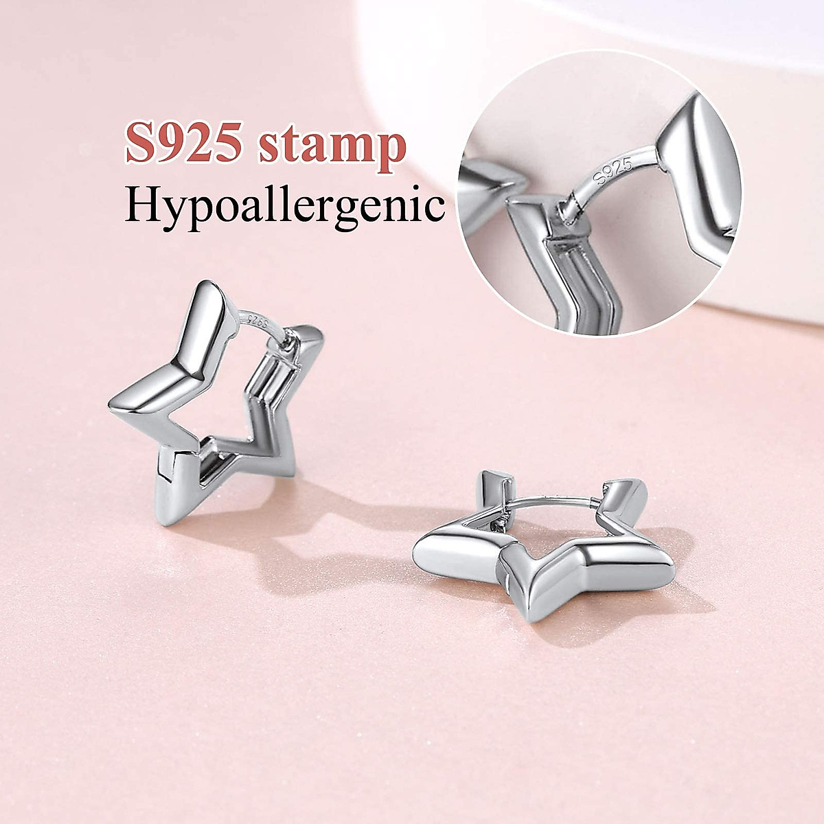 FindChic Star Earrings for Sensitive Ears Earring Studs Platinum Plated Hypoallergenic Small Huggie Hoops with Silver Post Lightweight Minimalist Jewelry