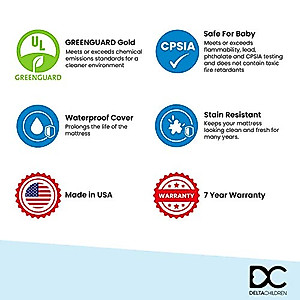 Delta Children Twinkle Stars Dual Sided - 6" Premium Sustainably Sourced Fiber Core Crib and Toddler Mattress - Waterproof - GREENGUARD Gold Certified - 7 Year Warranty - Made in USA