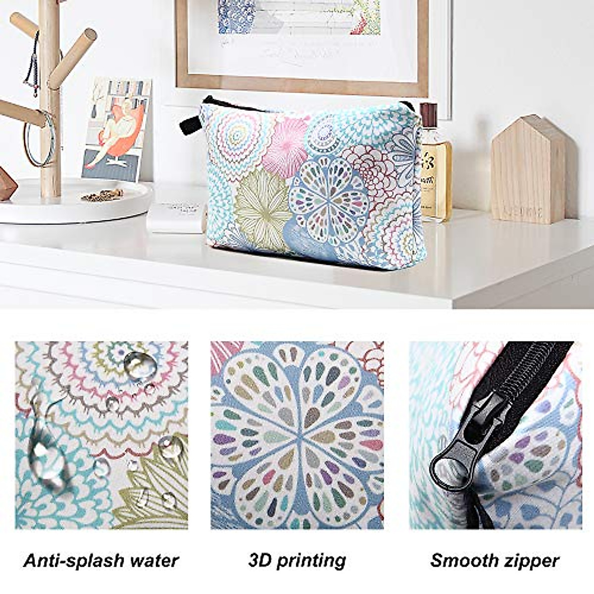 SELLYFELLY Women Cosmetic Bag Travel Makeup Pouch Waterproof Makeup Bag for Purse Portable Toiletry Bag Accessories Organizer