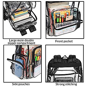 TACVEL Large Heavy Duty Clear Backpack Durable Transparent See Through Bag (Black)