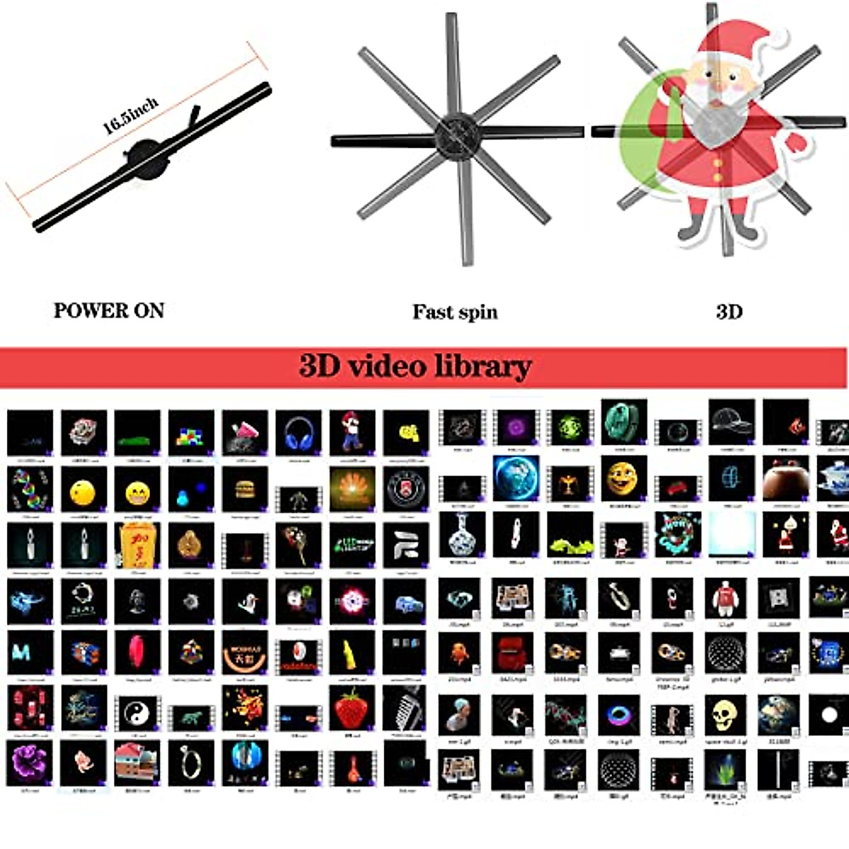 3D Hologram Fan, Hologram Fan WiFi with 224 LED Lights - 16.5-inch Animated Holographic Display for Business Stores, Shops, Holidays & Events