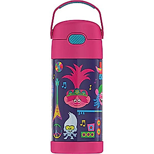 12oz Insulated Stainless Steel Thermos FUN tainer BPA FREE Water Bottle w Carrying Loop (Pink Troll)