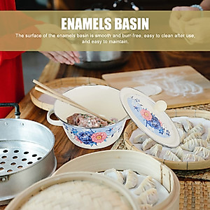 Enamels Stock Pot Double Handle Enamel Stockpot with Cover Storage Basin Flower Enamel on Steel Stock Pot with Lid Large Enamels Stockpot, 9. 82X7. 86X5. 89inch