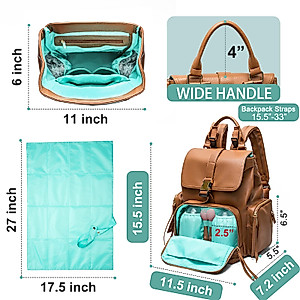 MOMINSIDE Diaper Bag Backpack with 14 Pockets, Leather Baby Bag, Large Capacity, Baby Registry, 4 Insulated Pockets, Wet Dry Bag, Changing Pad, Stroller Straps (Brown)