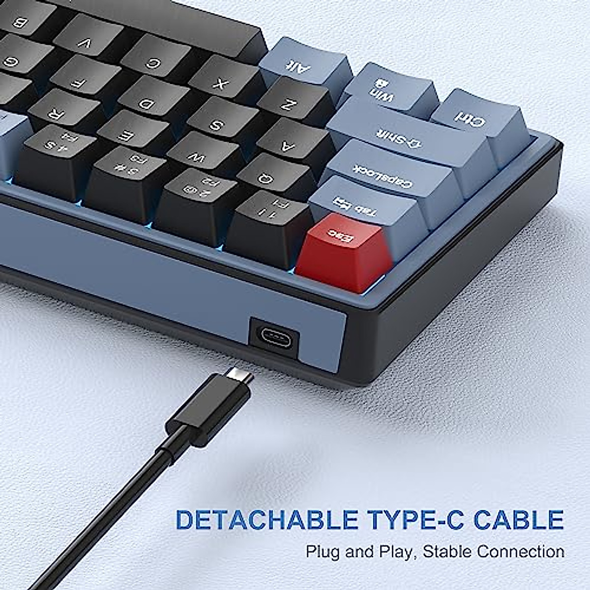 MageGee 60% Mechanical Gaming Keyboard, 68 Keys Hot-Swappable Compact Blue LED Backlit Gaming Keyboard, SKY68 Wired Ergonomic Mini Office Keyboard for Windows PC Gamer (Red Switch, Blue & Black)