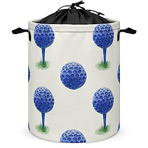 MoBlinko Blue Golf Balls Laundry Hamper Collapsible Laundry Basket with Handles Waterproof Clothes Toy Round Storage Bin for Bedroom Bathroom