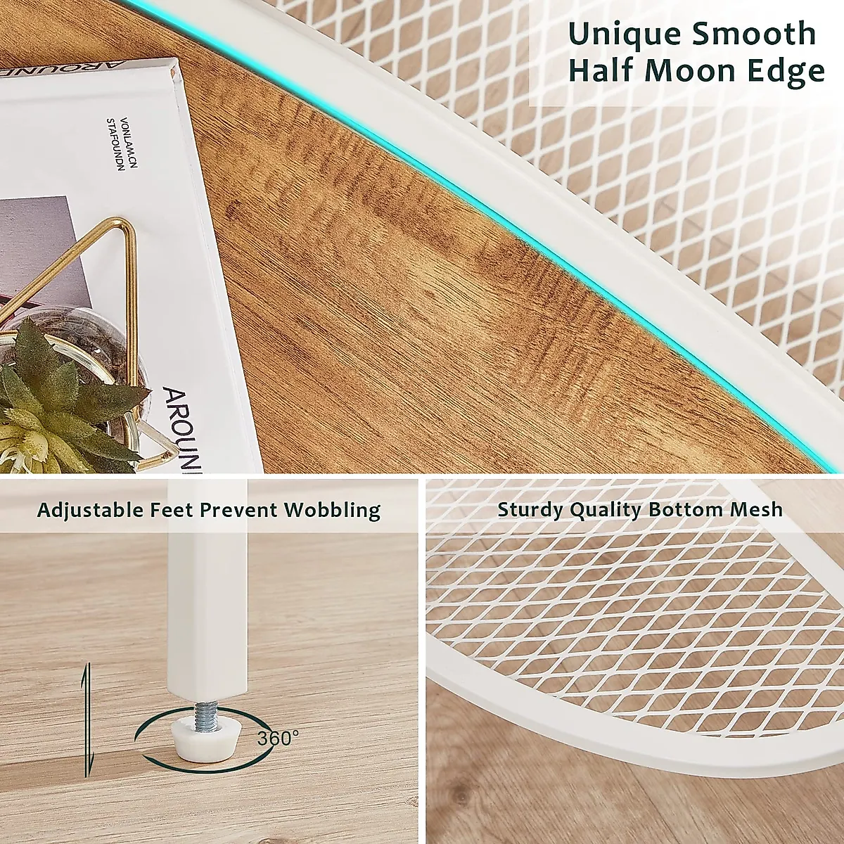 SAYGOER Console Table 2 Tier Narrow Entryway Table with Storage Shelves Half Moon Sofa Couch Table Small Entry Way Tables for Living Bedroom Hallway Office Easy Assembly, Oak White