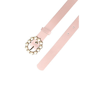 Allegra K Womens Pearl Waistband Skinny Leather Adjustable Pin Buckle Belt for Jeans Dresses Pants 75-90cm/29.53"-35.43" Light Pink